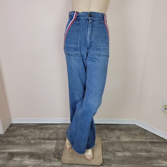 Wrangler | Jeans | Vintage 97s Wrangler Jeans Wide Legflare Red White And Blue Striped Trim ...